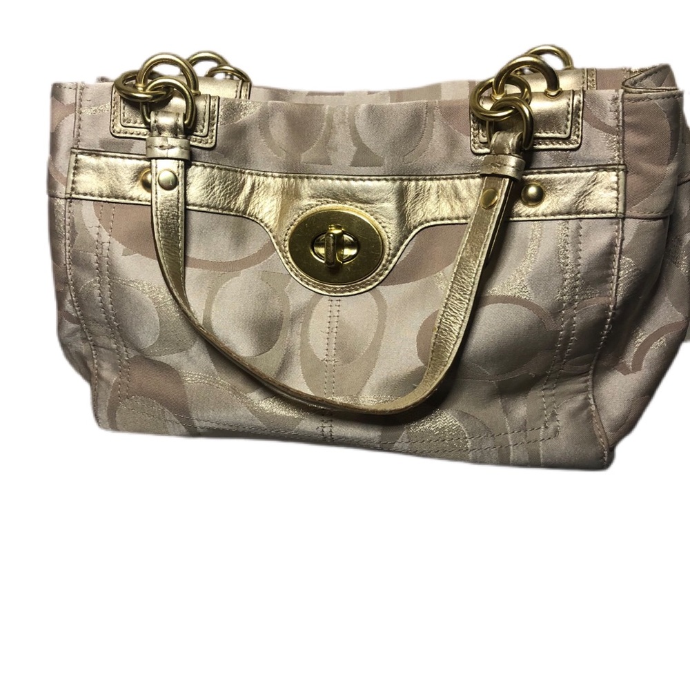 Coach Penelope Gold Signature Optic Shoulder Purse - Gem